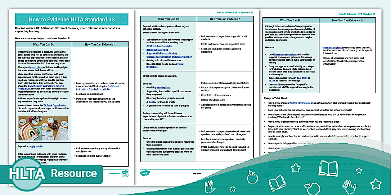 How to Evidence HLTA Standard 33 (teacher made) - Twinkl
