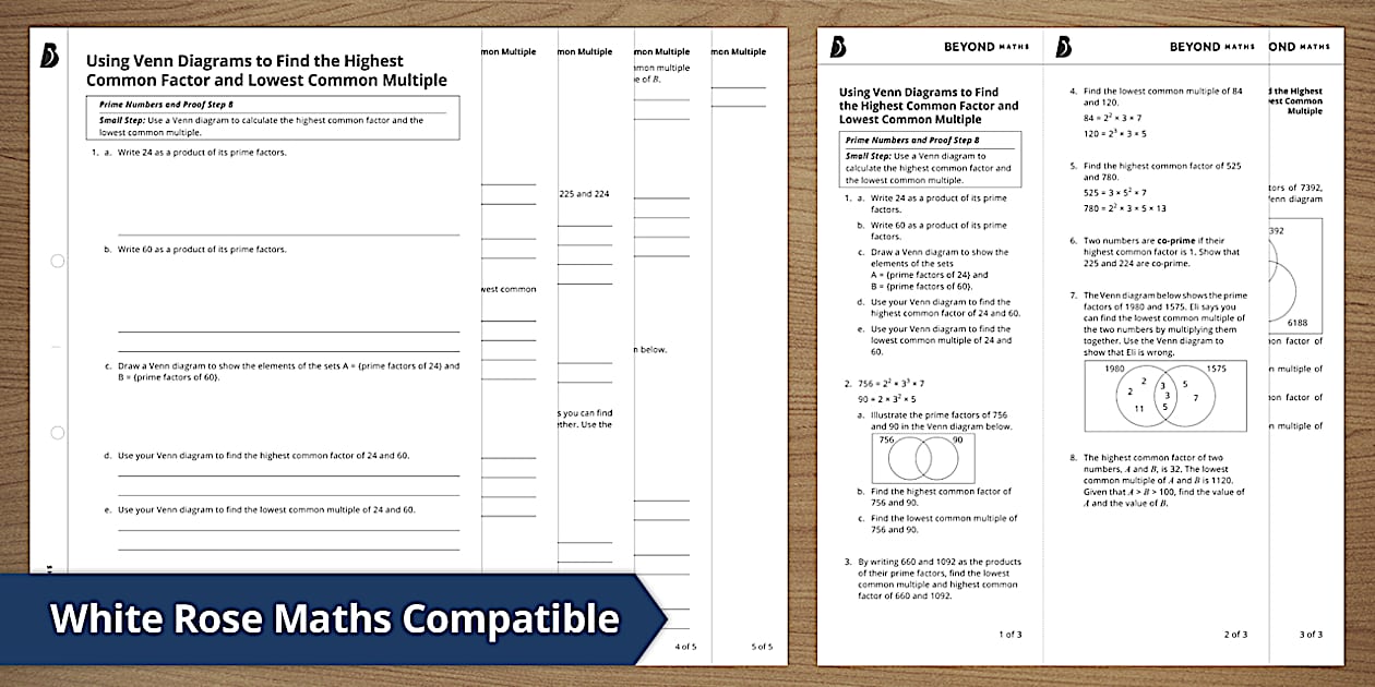 👉 Venn Diagrams to find HCF and LCM - Twinkl
