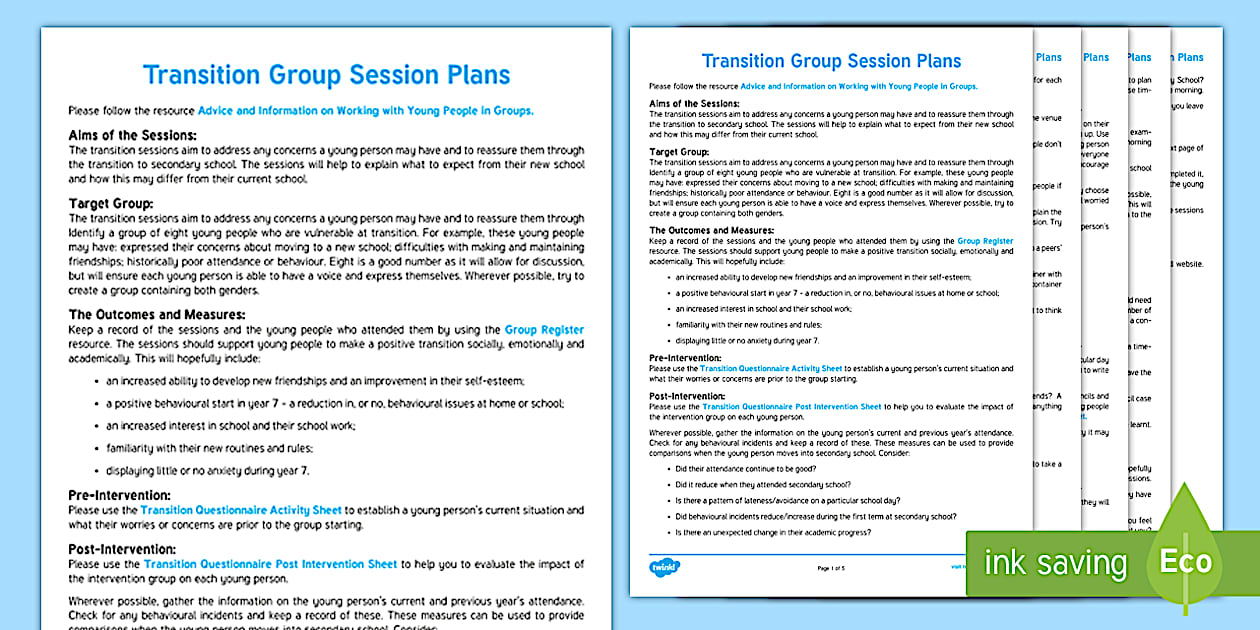 Transition Group Session Plans Planning Template - Twinkl