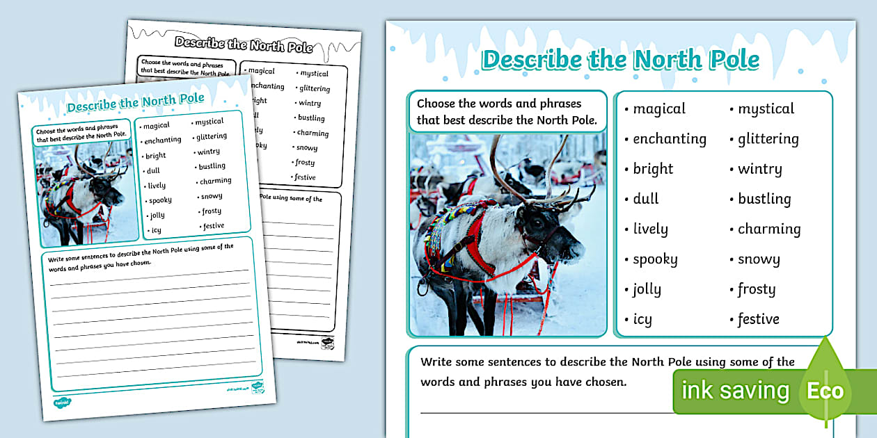 Describe the North Pole Worksheet (teacher made) - Twinkl