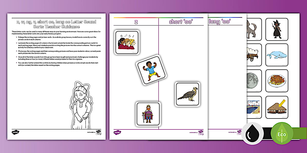 Phonics Canada Group 5 (z,w,ng,v,short/long oo) Sound Sorts