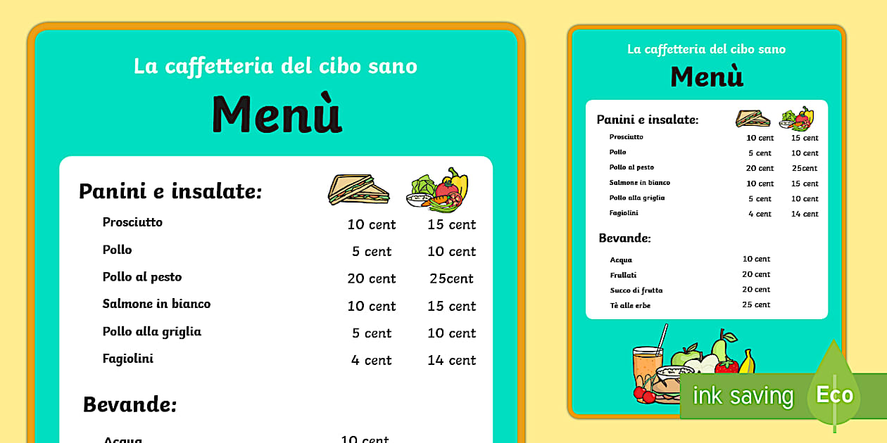 la Caffetteria del Cibo Sano Menu Gioco di Ruolo - Twinkl