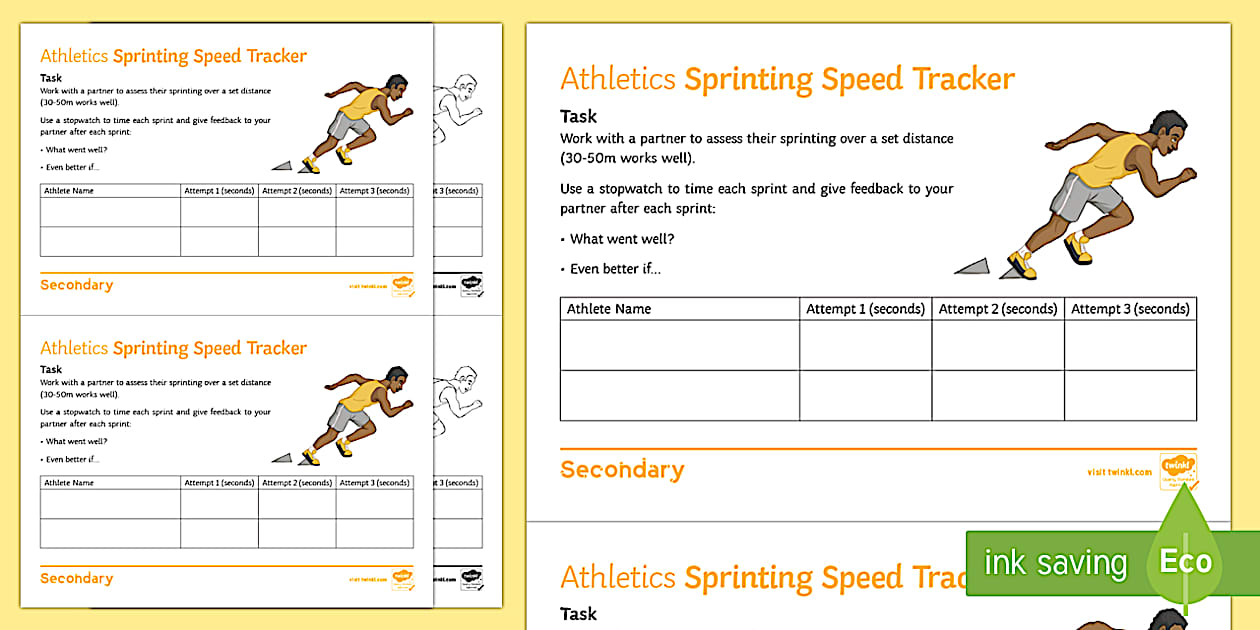 Athletics: Sprinting Speed Tracker Worksheet / Worksheet