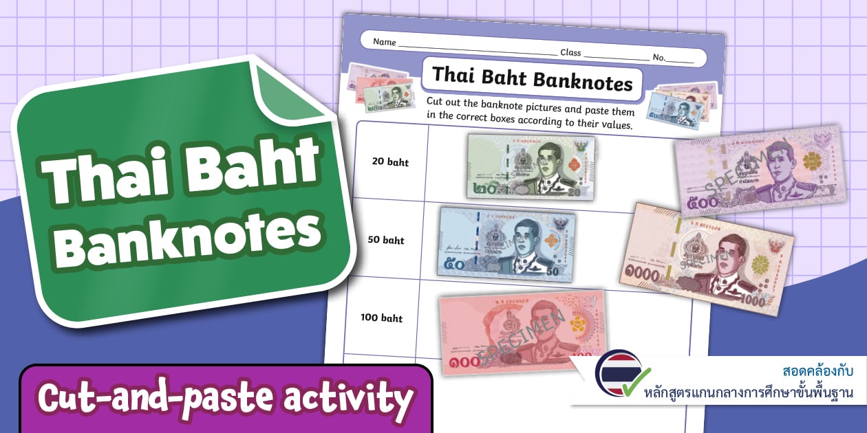 Thai Money Notes Recognition Worksheet