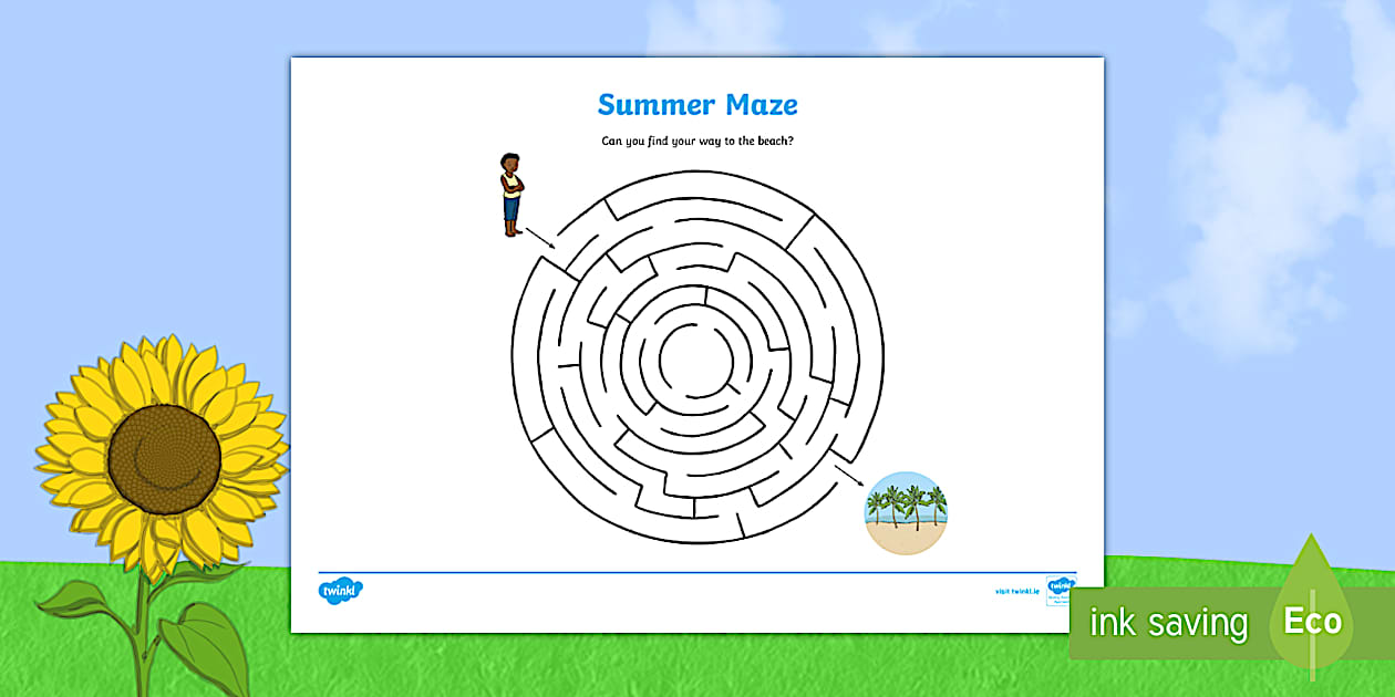 Summer Maze Worksheet (Teacher-Made) - Twinkl