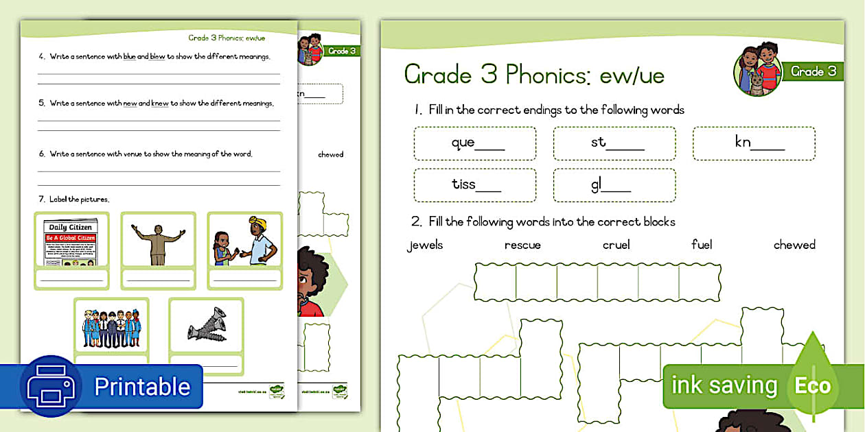 Grade 3 Phonics: ew ue: Assessment Sheet (professor feito)
