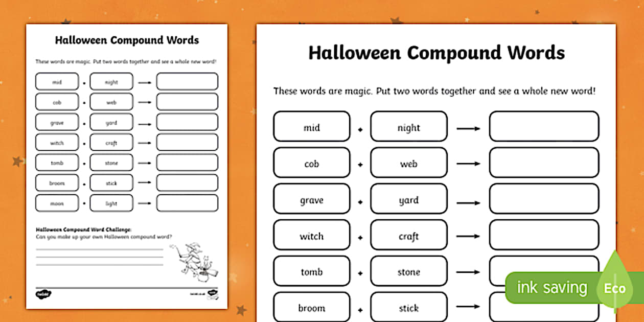 Higher Ability Halloween Compound Word Worksheet - Twinkl