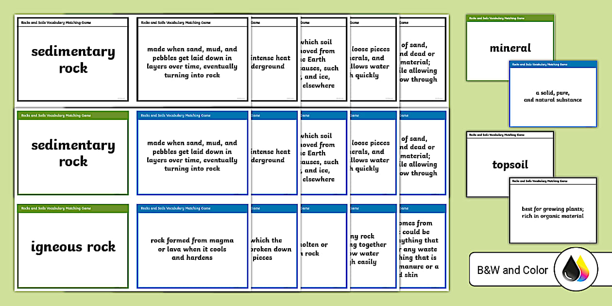 Rocks and Soils Vocabulary Matching Game for 3rd-5th Grade