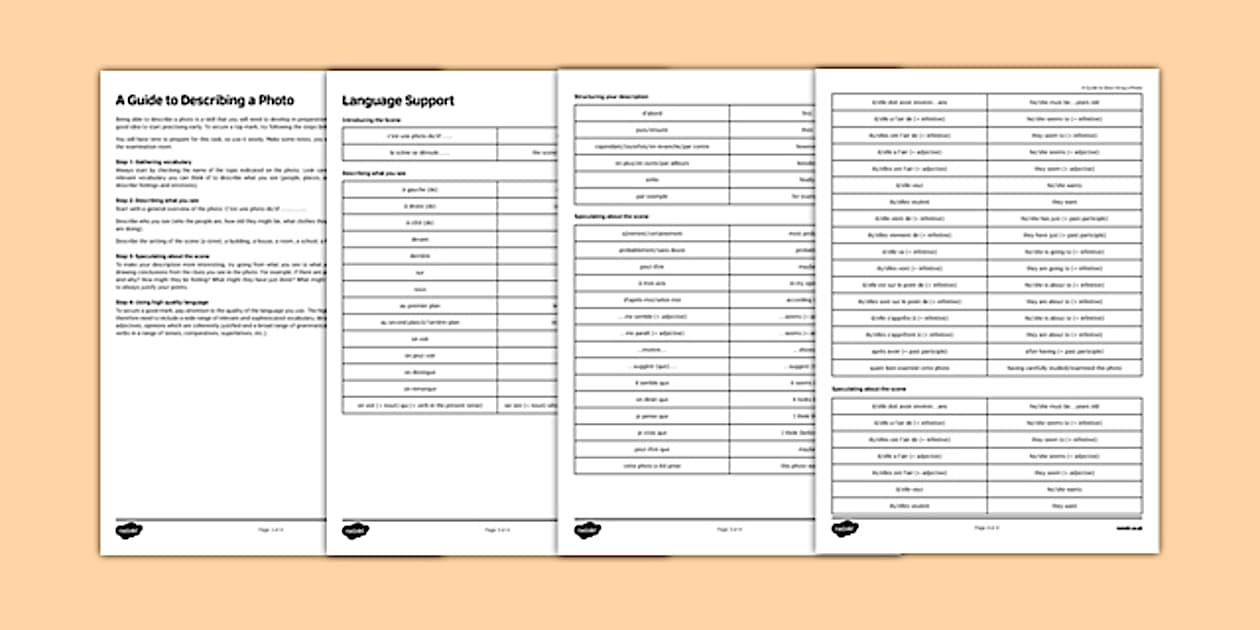 A Guide to Describing a Photo in French - GCSE KS4 Resources