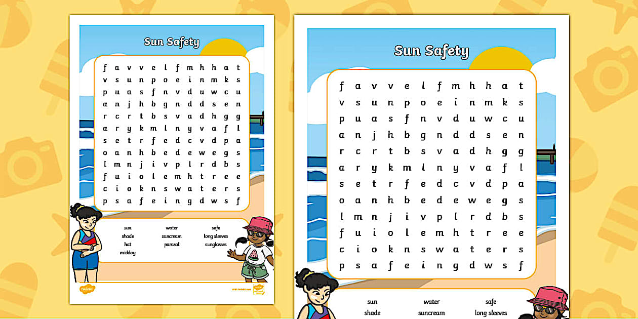 Staying Safe in the Sun Word Search | KS1/KS2 | Twinkl