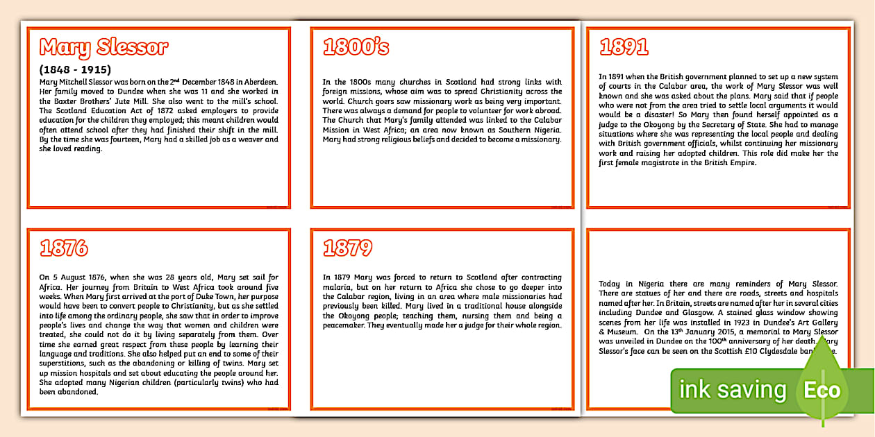 Scottish Significant Individuals Mary Slessor Sequencing Cards