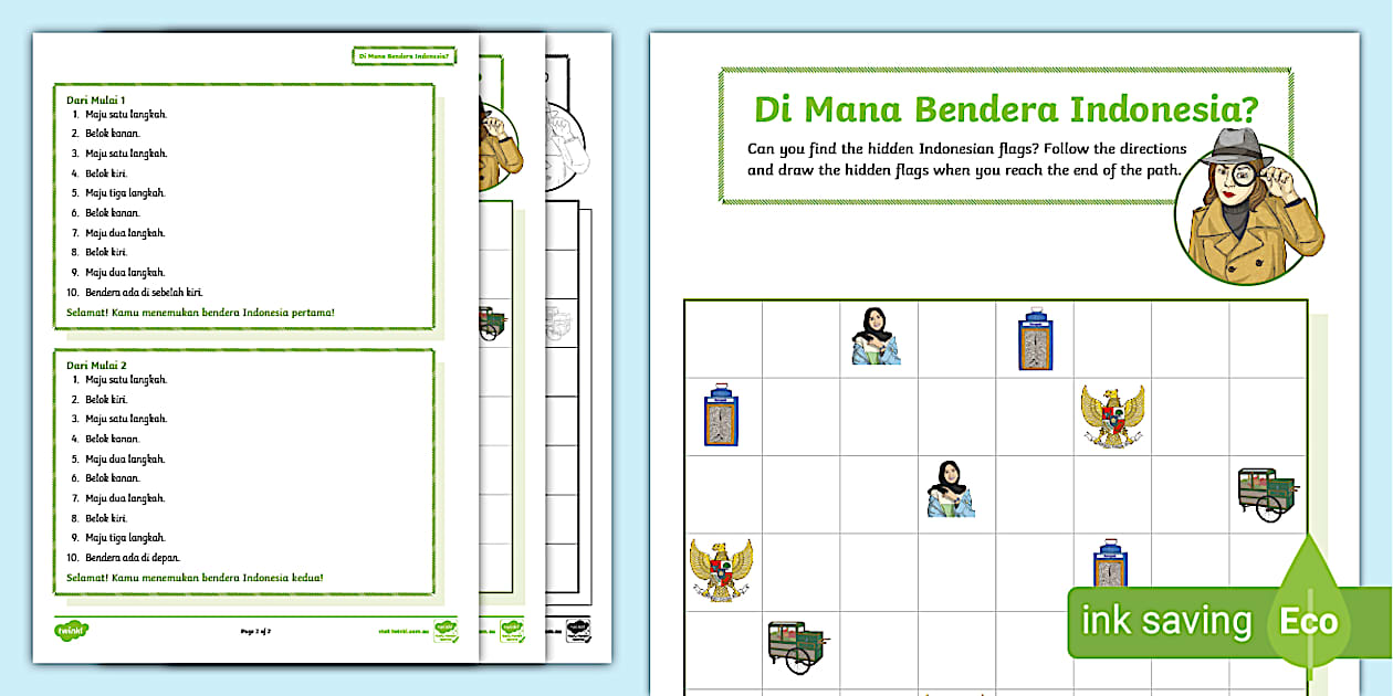 Indonesian Flag Hunt Directions Activity (teacher made)