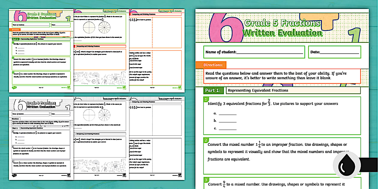 Grade 5 Fractions Written Evaluation (teacher made) - Twinkl