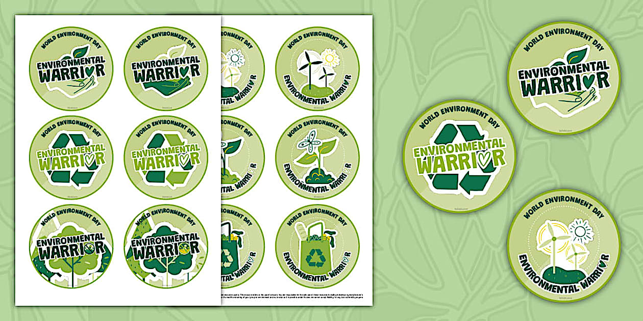 World Environment Day Environmental Warrior Badges - Twinkl