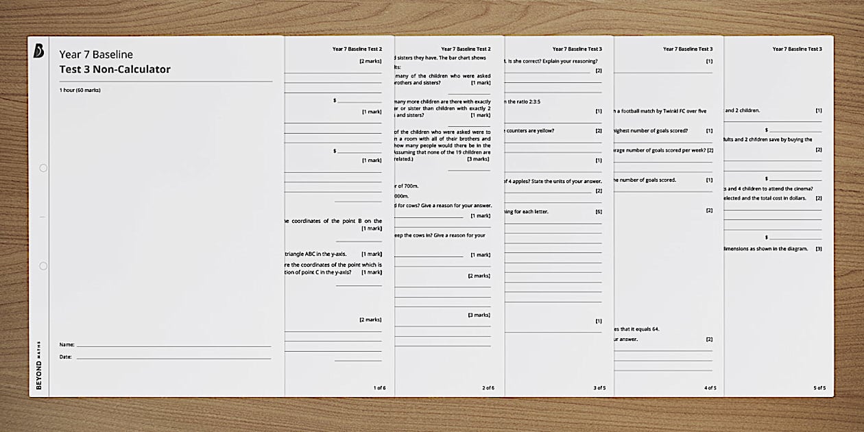 Year 7 Maths Gold Baseline Test | Teacher Made Resource