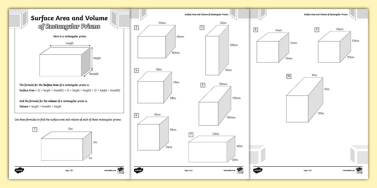 Surface Area and Volume of Rectangular Prisms Activity Sheet