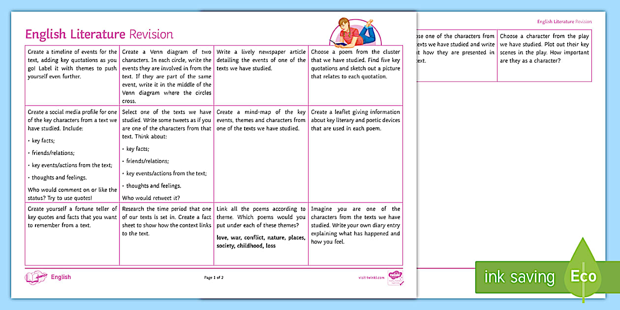 GCSE English Literature Revision Activity Mat - Twinkl