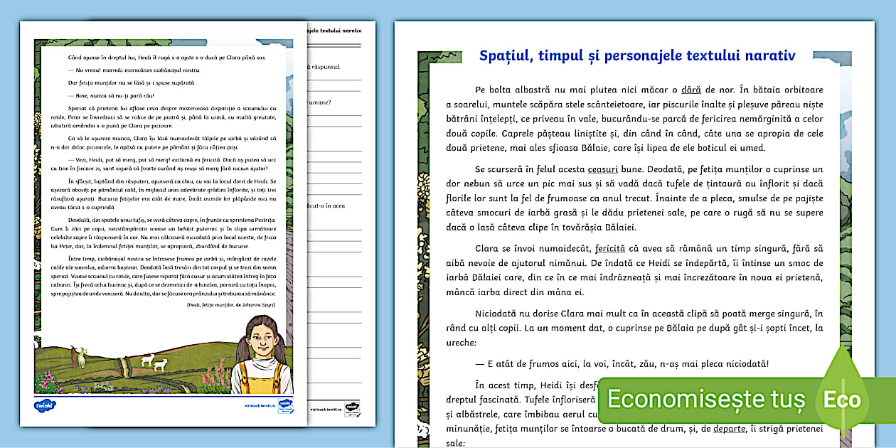 „Heidi, fetița munților” – fișă de lectură | Twinkl România