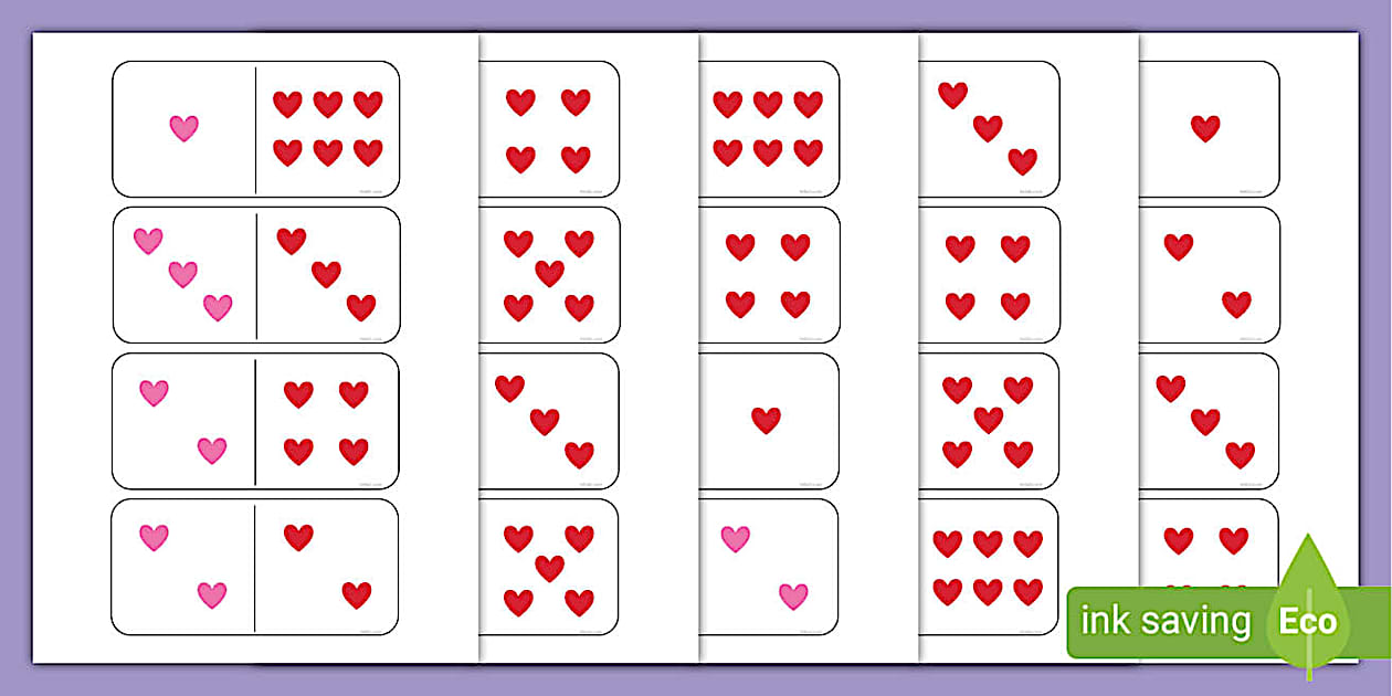 👉 Conceptual Subitising 0-8 Love Heart Dominoes | Twinkl