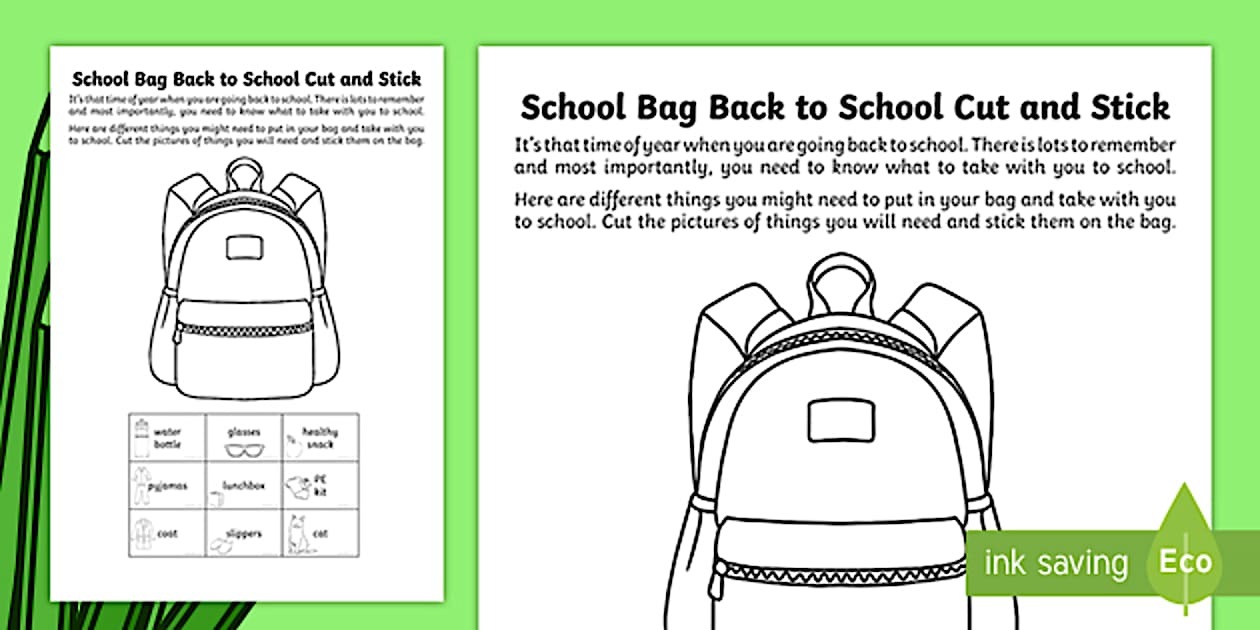 Back to School Bag Cut and Stick Activity (teacher made)