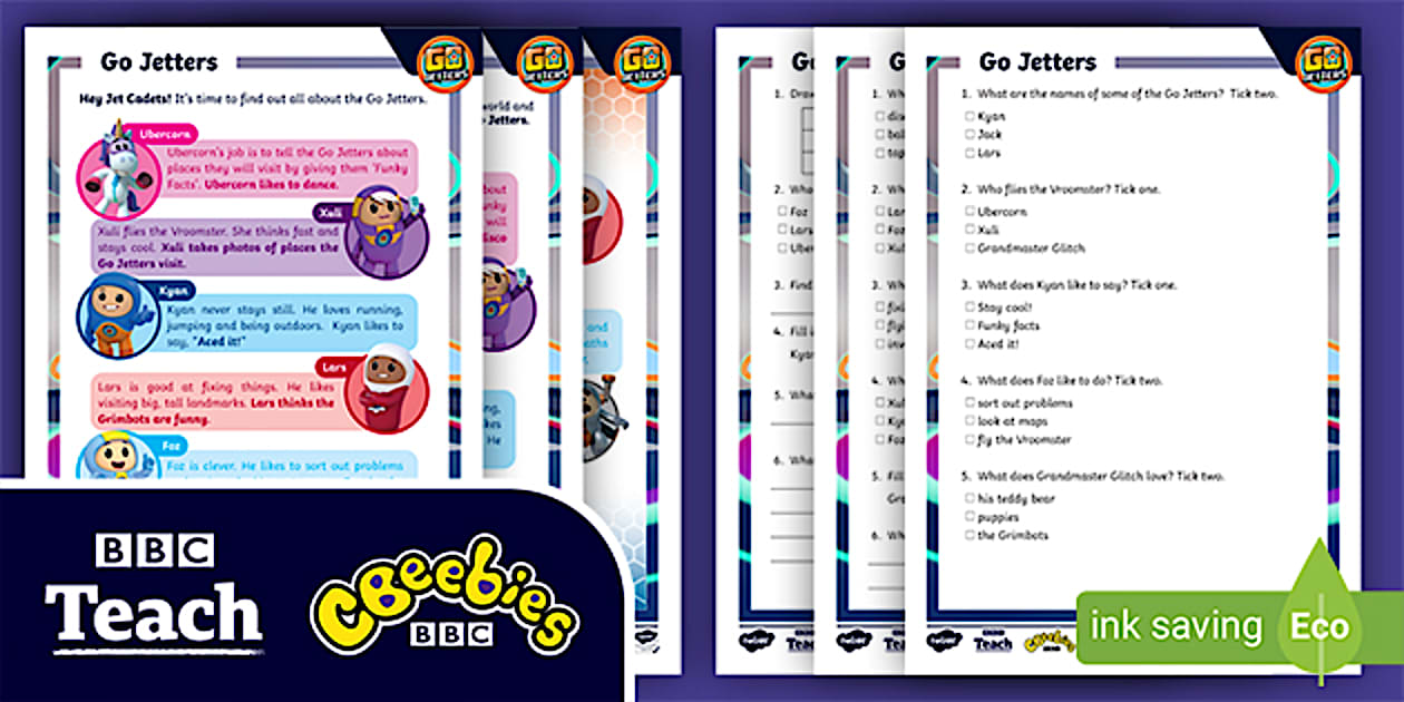 FREE! - CBeebies Go Jetters Characters Reading Comprehension | KS1