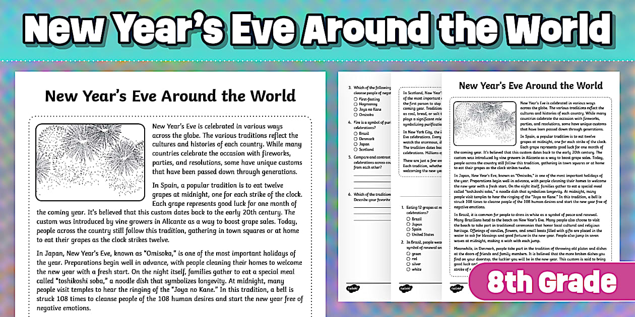 Eighth Grade New Year’s Eve Around the World Read. Comp Wkst