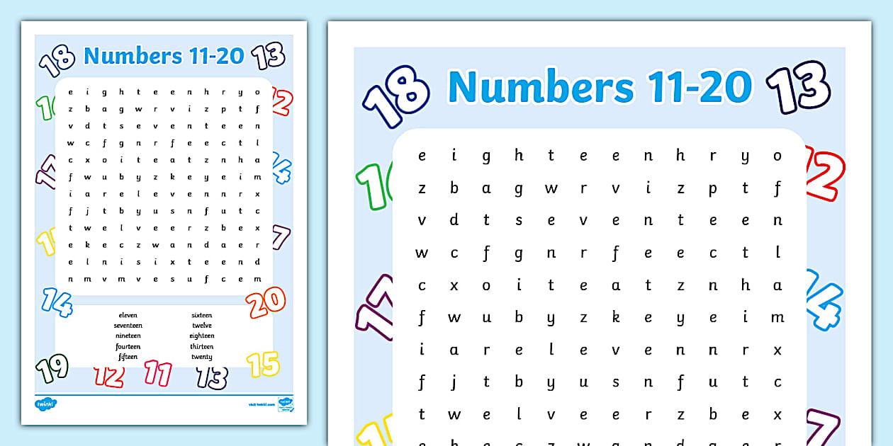👉 Numbers 11-20 Word Search - Maths (teacher made)