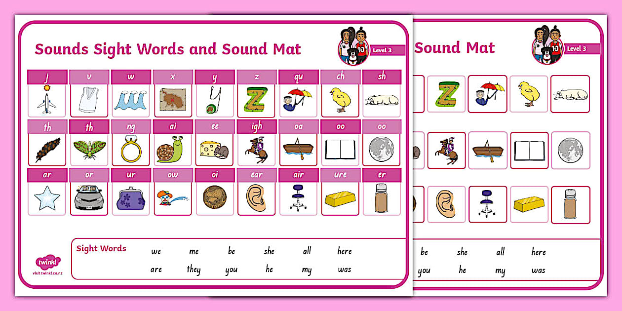 Twinkl Phonics Level 3 Sight Words and Sound Mat - Twinkl