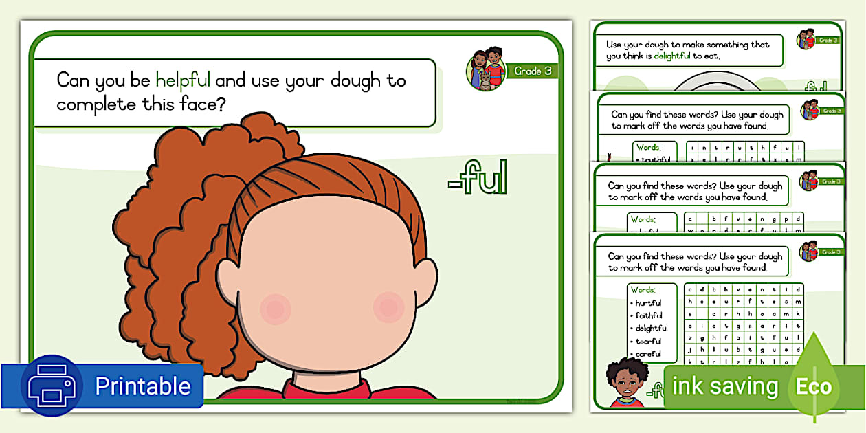 Grade 3 Phonics: -ful Modelling Dough Playmats - Twinkl