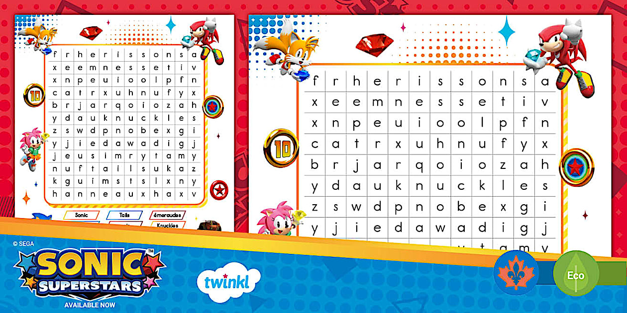 Sonic: Word Search for K-Grade 2 French
