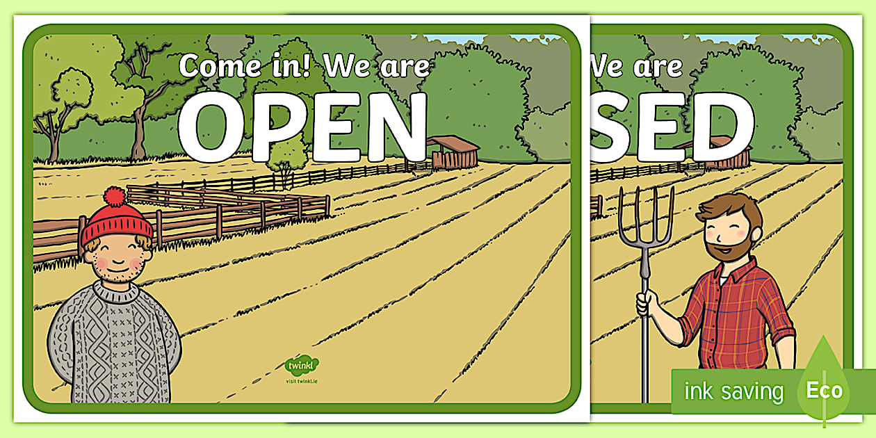 The Farm Aistear Open and Closed Role-Play Signs - Twinkl