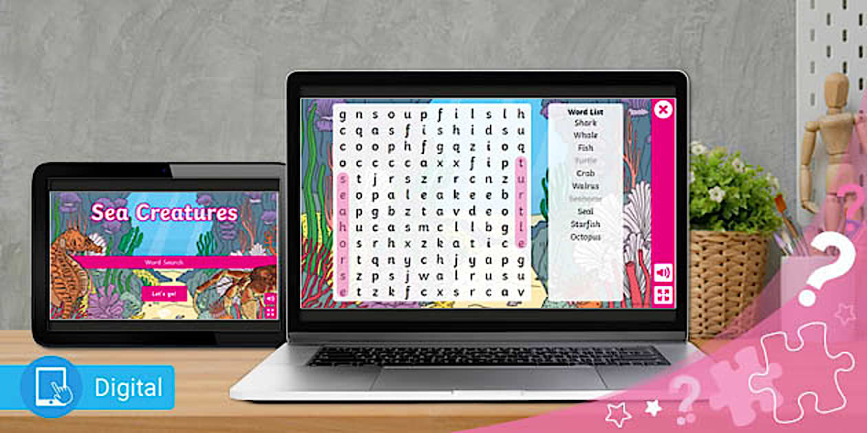 Interactive Sea Creatures Word Search Activity | Twinkl Go!