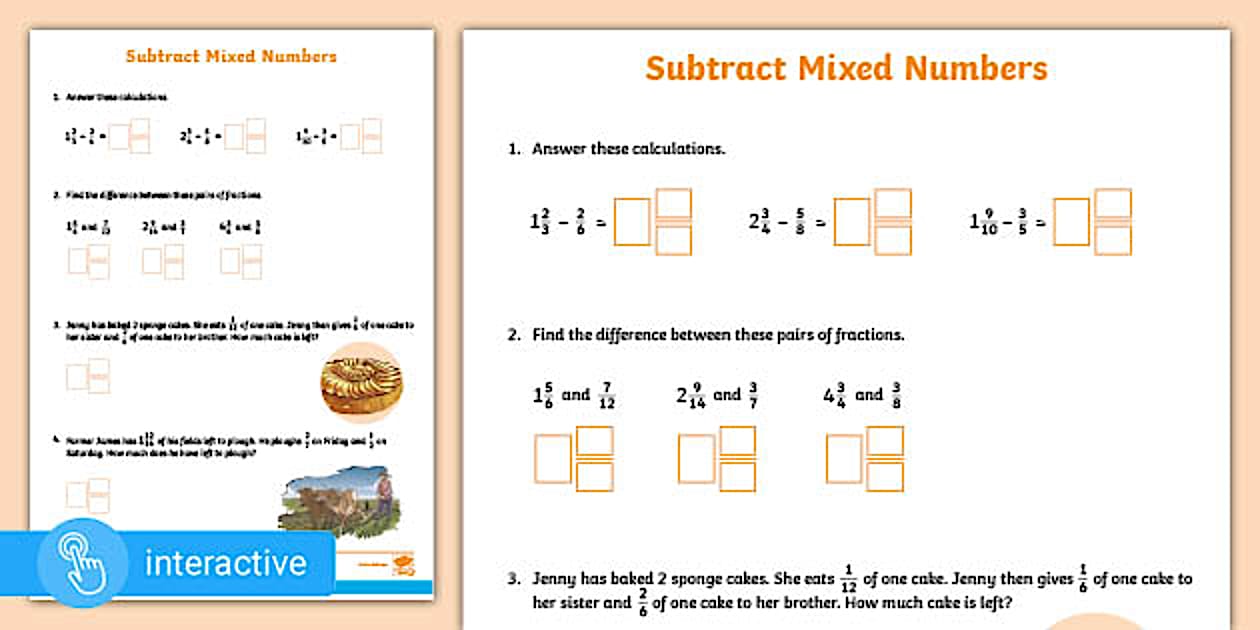 👉 Support White Rose Maths Year 5: Subtract Mixed Numbers