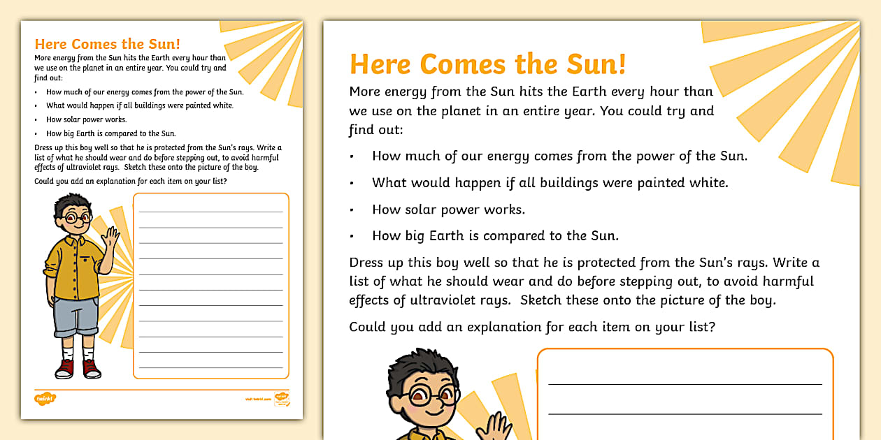 Here Comes the Sun Worksheet / Worksheet - Twinkl