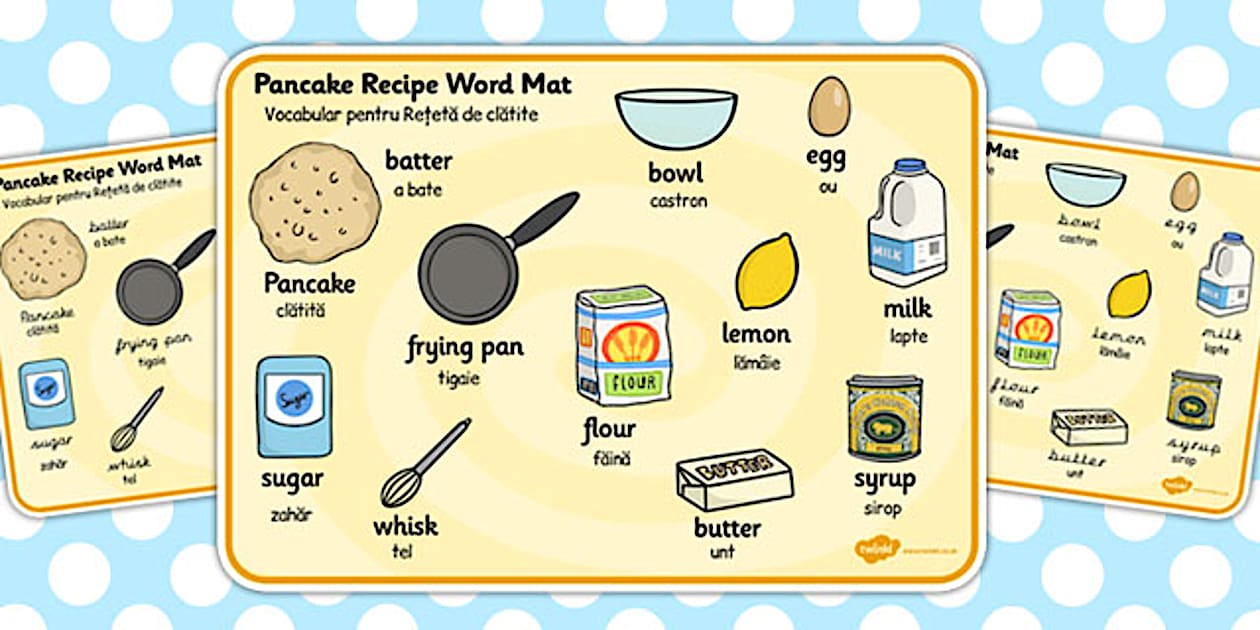 Pancake Recipe Word Mat EAL Romanian Translation - romanian