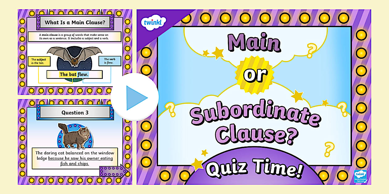 KS2 Quick Quiz: Main or Subordinate Clause PowerPoint | KS2