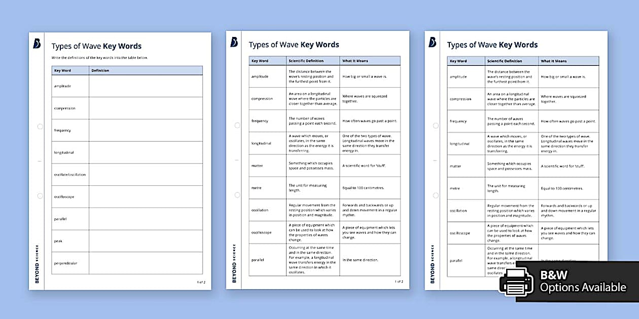 KS3 Types of Wave Key Words Activity Pack | Science | Beyond