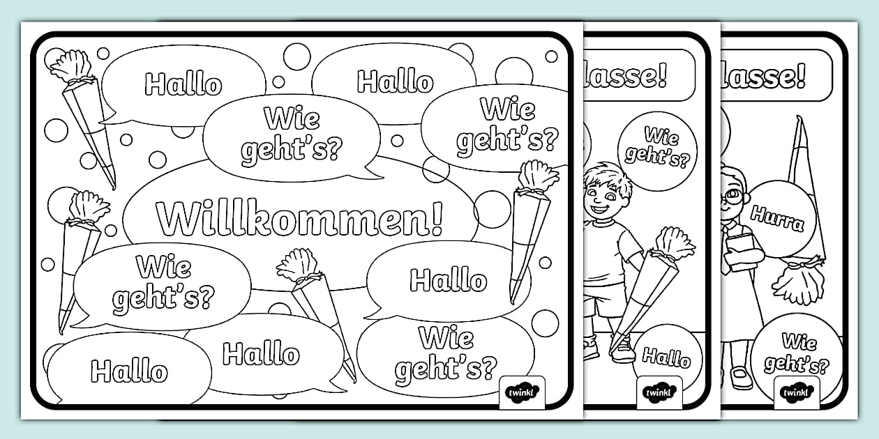Welcome Back - German Colouring Activity Poster