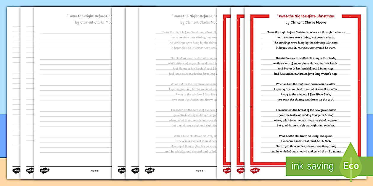 Twas the Night Before Christmas Handwriting Practice