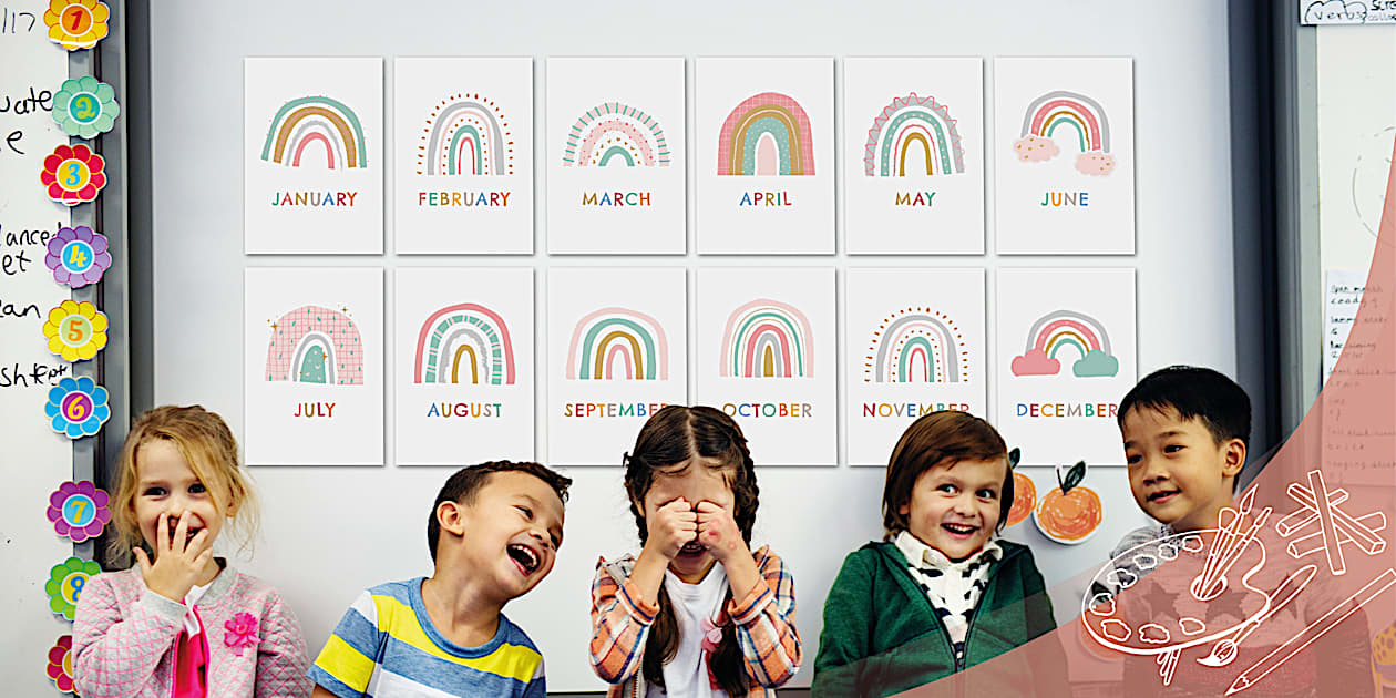 Muted Rainbow-Themed Months Posters Pack Twinkl Art Gallery