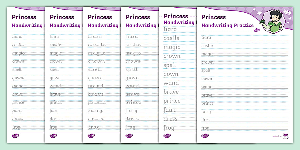 Princess Themed Handwriting Practice Worksheet - Twinkl