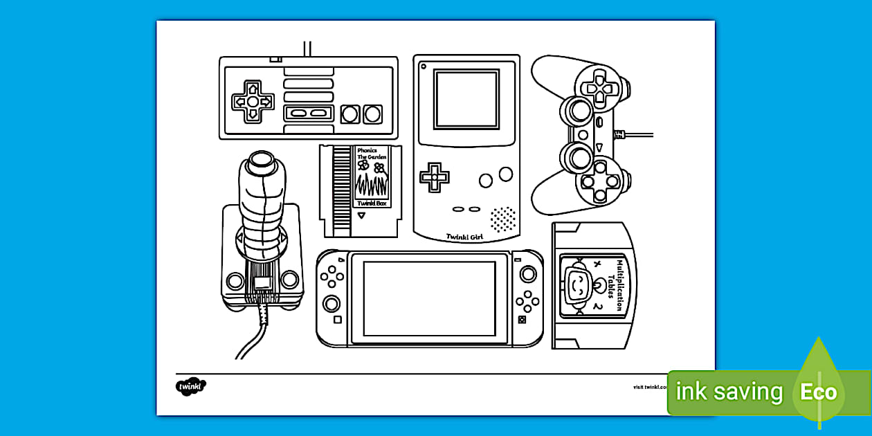 Video Game Collection Colouring Page (teacher made) - Twinkl