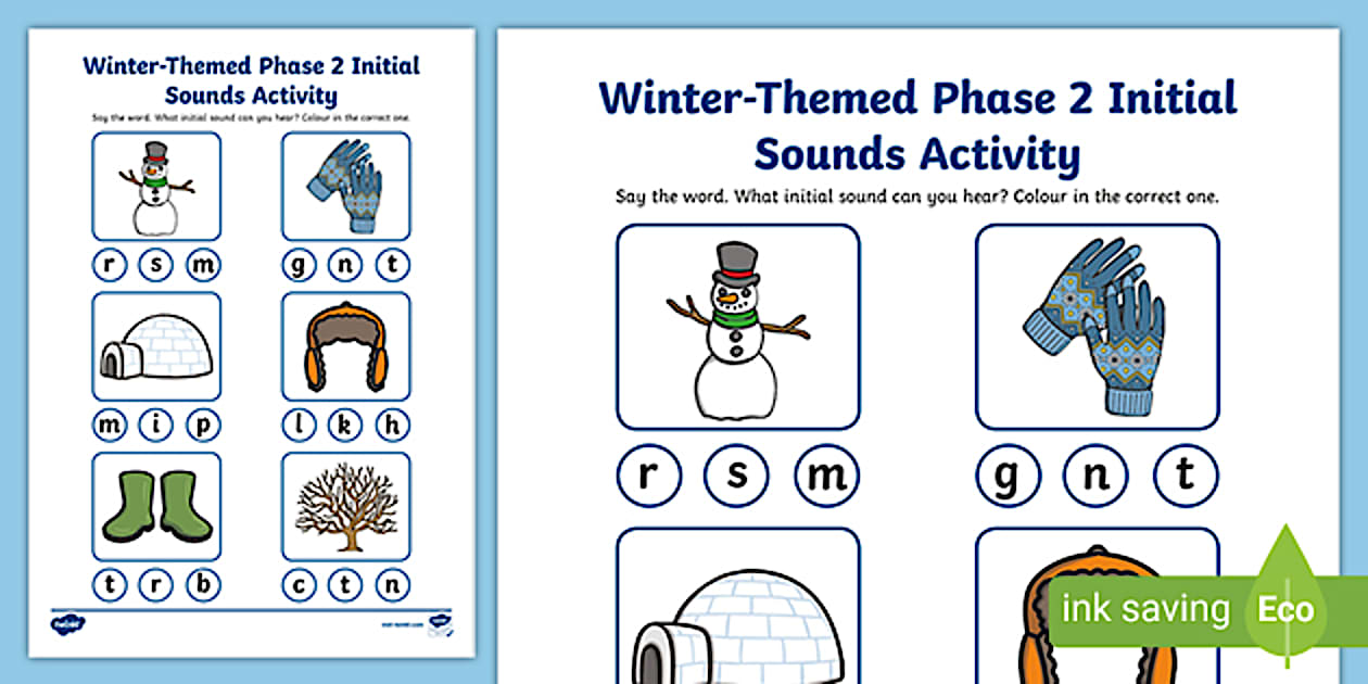 Winter-Themed Phase 2 Initial Sounds Activity - Twinkl