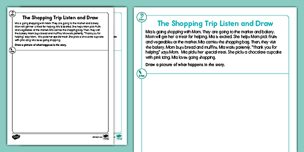 Prekindergarten Reading Passage-The Shopping Trip-Listen and Draw