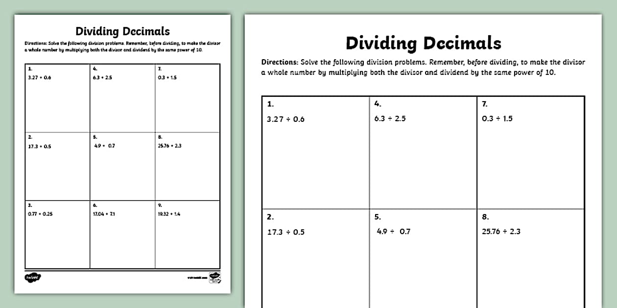 Seventh Grade Dividing Decimals Practice (teacher made)