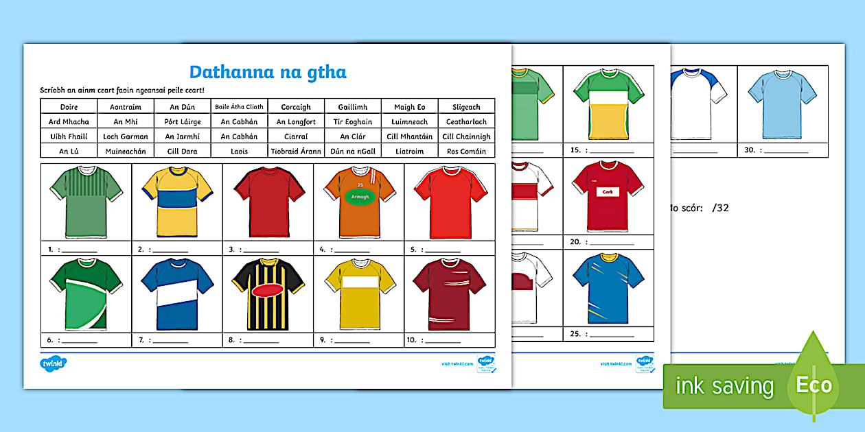 GAA County Colours Jersey Activity (teacher made) - Twinkl