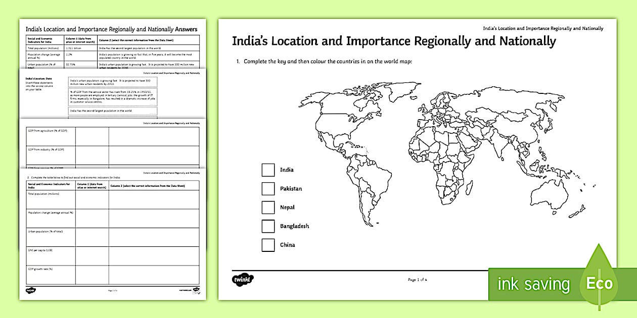 India’s Location and Importance Regionally and Nationally Worksheet