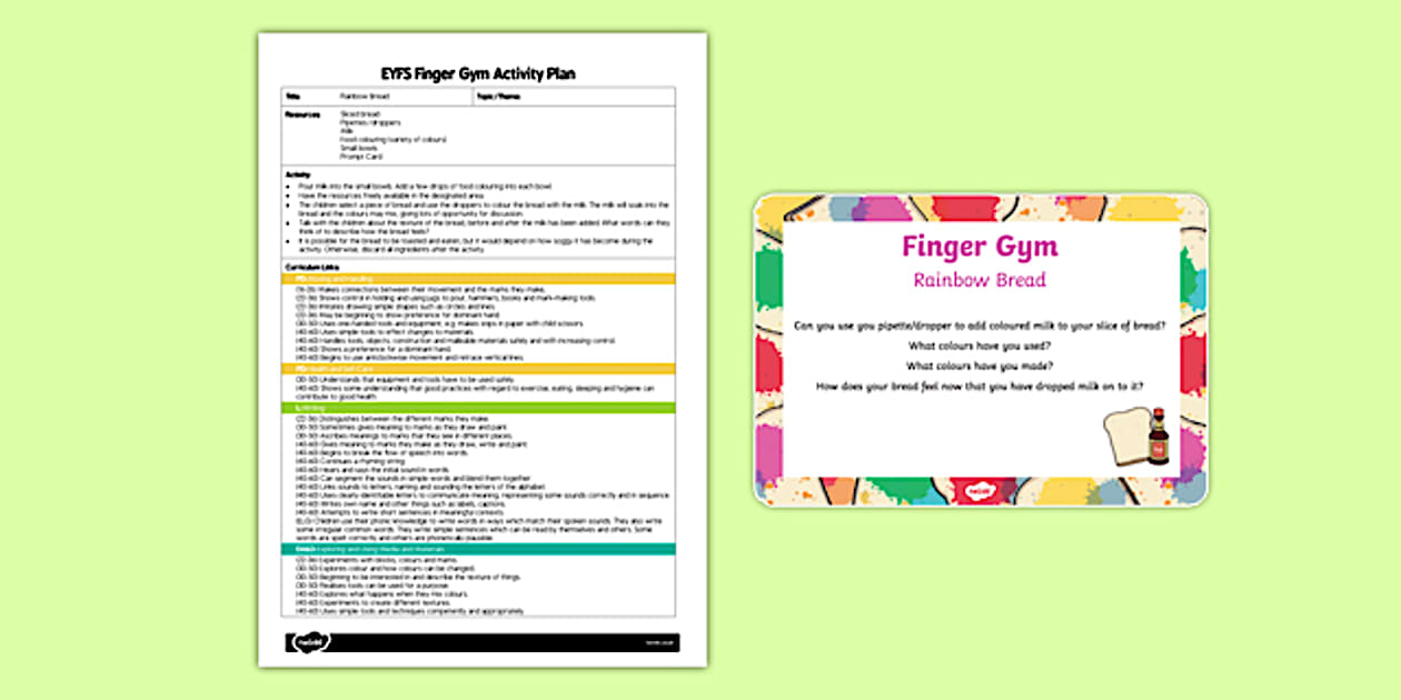 EYFS Rainbow Bread Finger Gym Plan and Prompt Card Pack