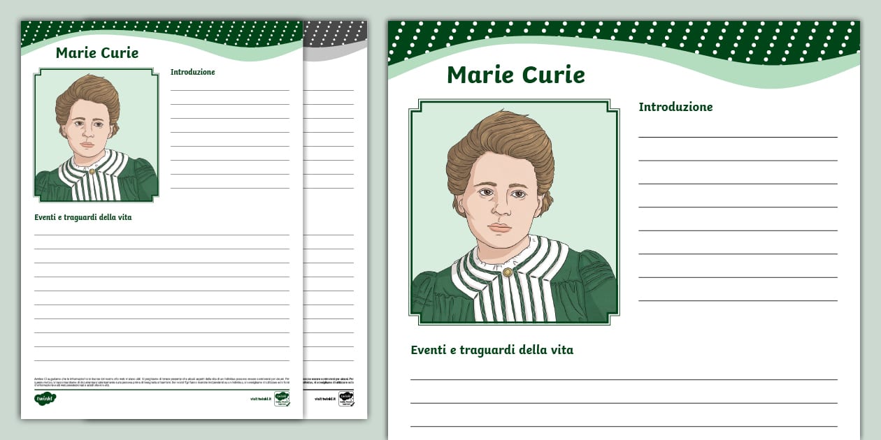 Modello di biografia di Marie Curie (Hecho por educadores)