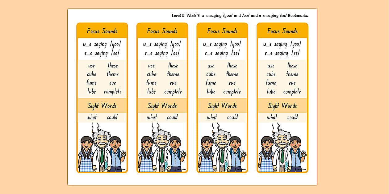 Level 5: Week 7: Focus Words Bookmarks: 'u_e' and 'e_e'